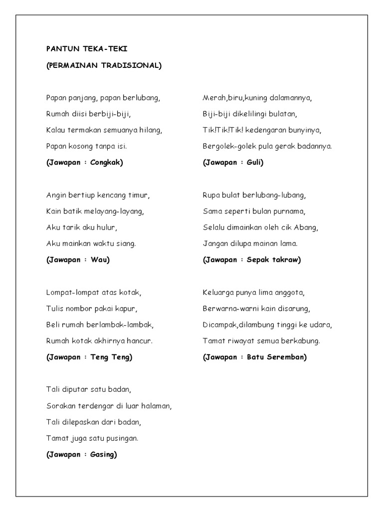 Dokumen - Tips Pantun Teka Teki Permainan Tradisional | PDF