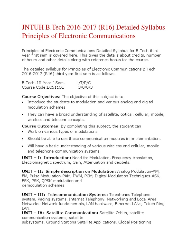 Pec Subject Syllabus | PDF | Telecommunication | Modulation