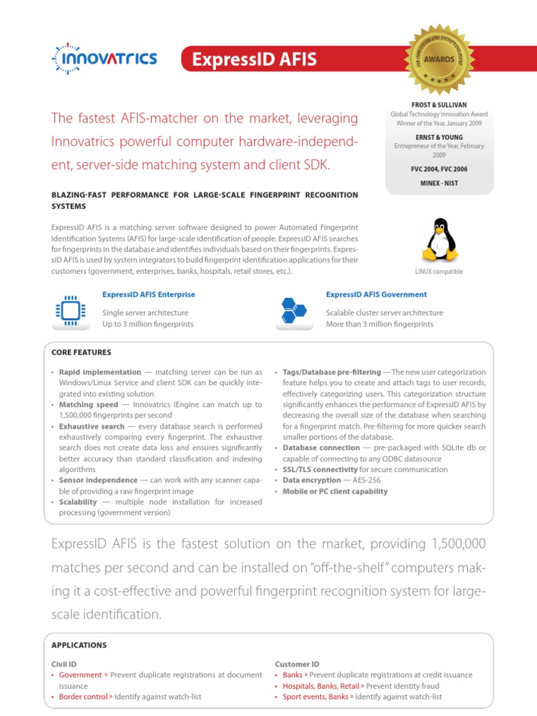 Innovatrics EXPRESSID | PDF | Fingerprint | Databases