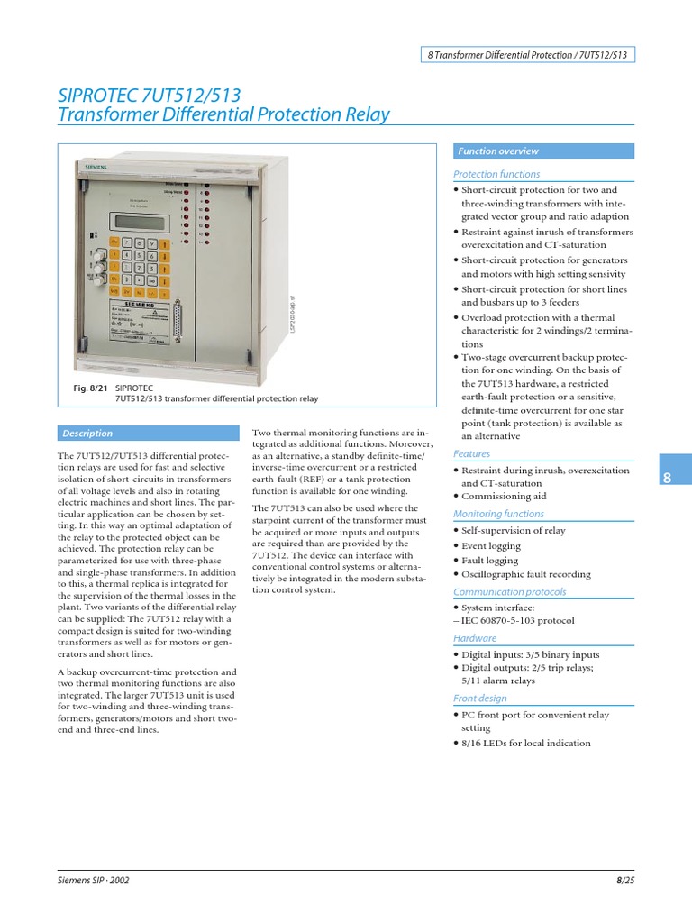 7UT512 | PDF | Relay | Transformer