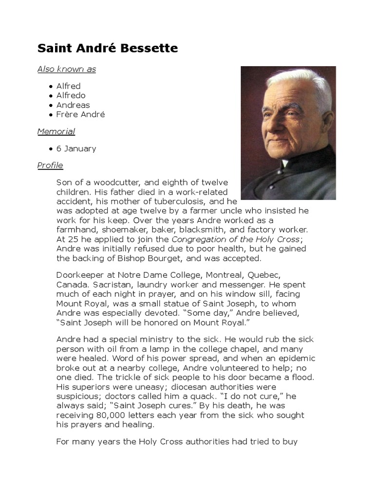 St. André Bessette - Catholic Saints | PDF | Catholic Theology And ...