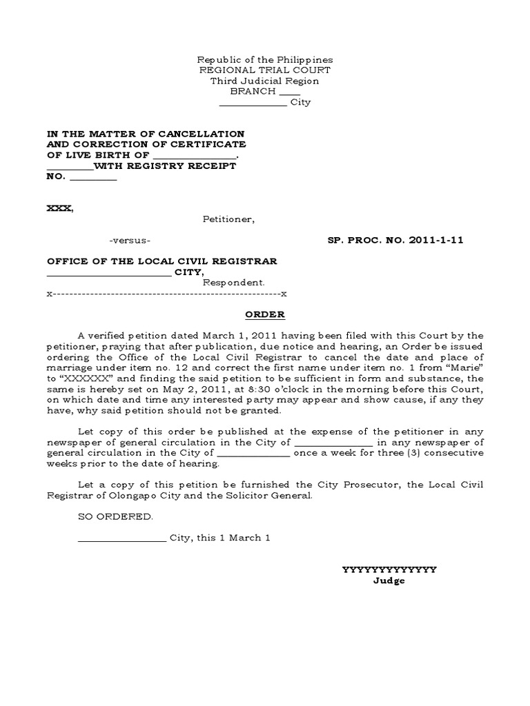 Special Proceedings Sample Order | PDF