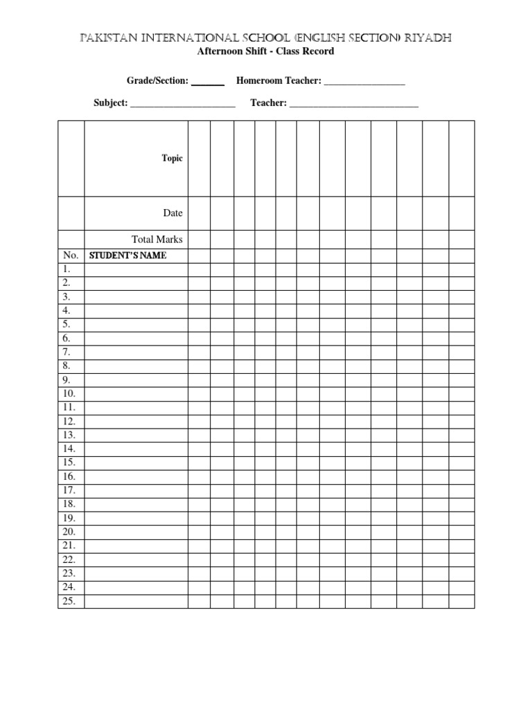 Class Record for Afternoon Shift Students | PDF