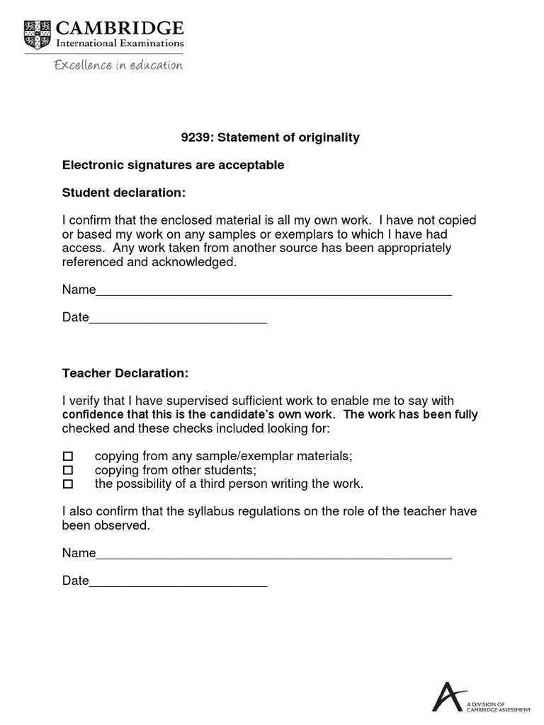 Statement of Originality Template | PDF | Career & Growth