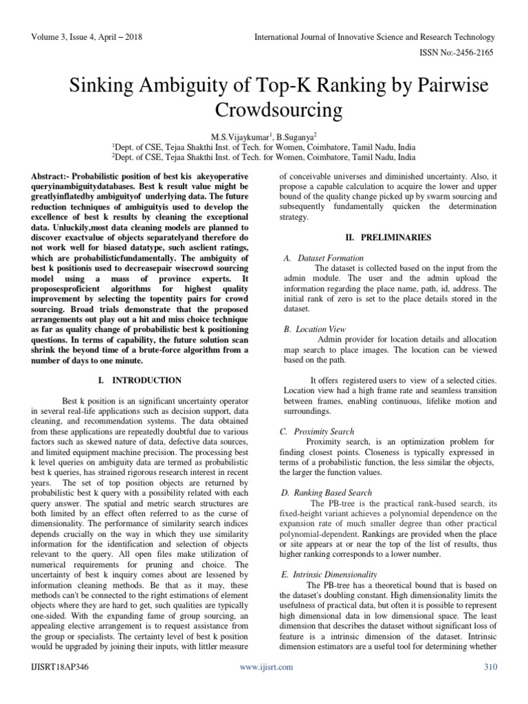 Sinking Ambiguity of Top K Ranking by Pairwise Crowdsourcing | PDF ...