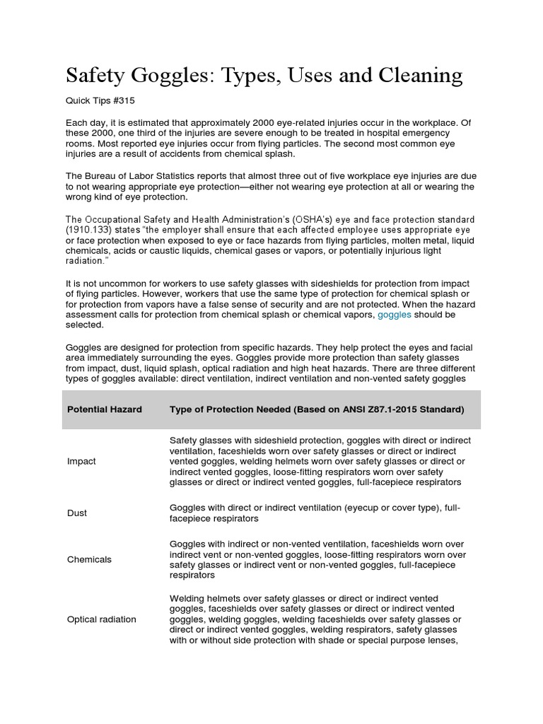 Safety Goggles | PDF | Glasses | Occupational Safety And Health ...