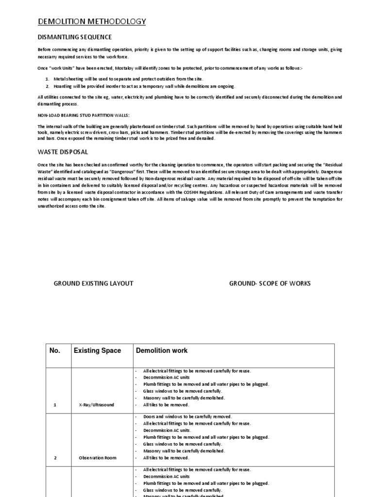 Demolition Methodology: Dismantling Sequence | PDF | Demolition | Wall