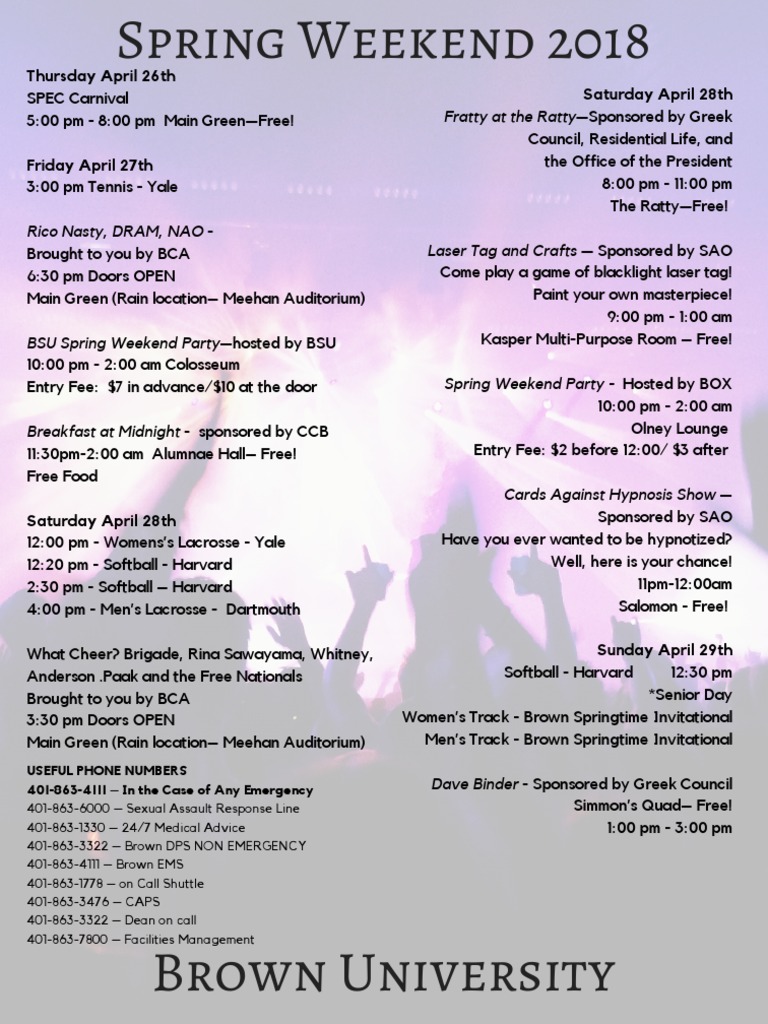 Brown University Spring Weekend 2018 (Poster) | PDF | Leisure | Sports
