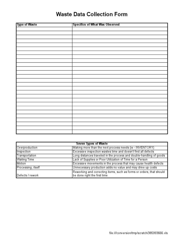 Upload Kaizen Waste Data Collection Form 1 PG | PDF