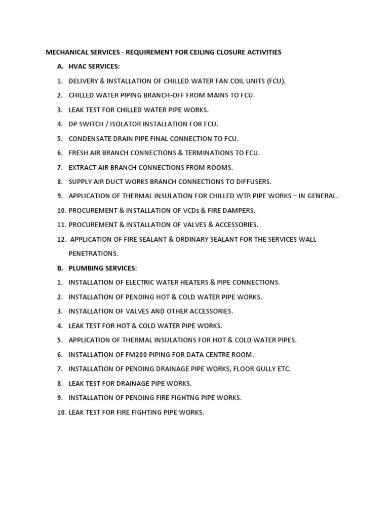 Ceiling Closure Inspection Checklist | PDF