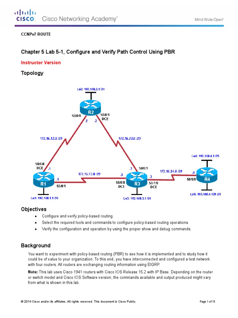CCNPv7 ROUTE Lab5-1 Path Control Using PBR Instructor | PDF | Routing | Router (Computing)