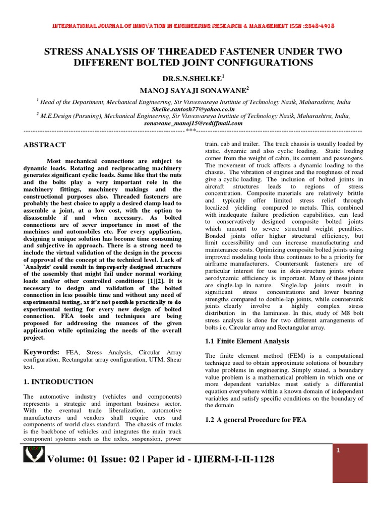 Journal Paper: STRESS ANALYSIS OF THREADED FASTENER UNDER TWO DIFFERENT ...