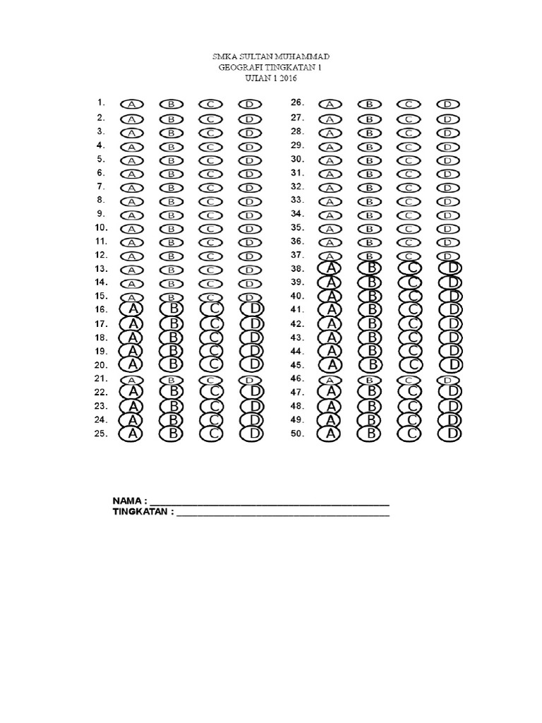 Borang Omr 50 Soalan | PDF