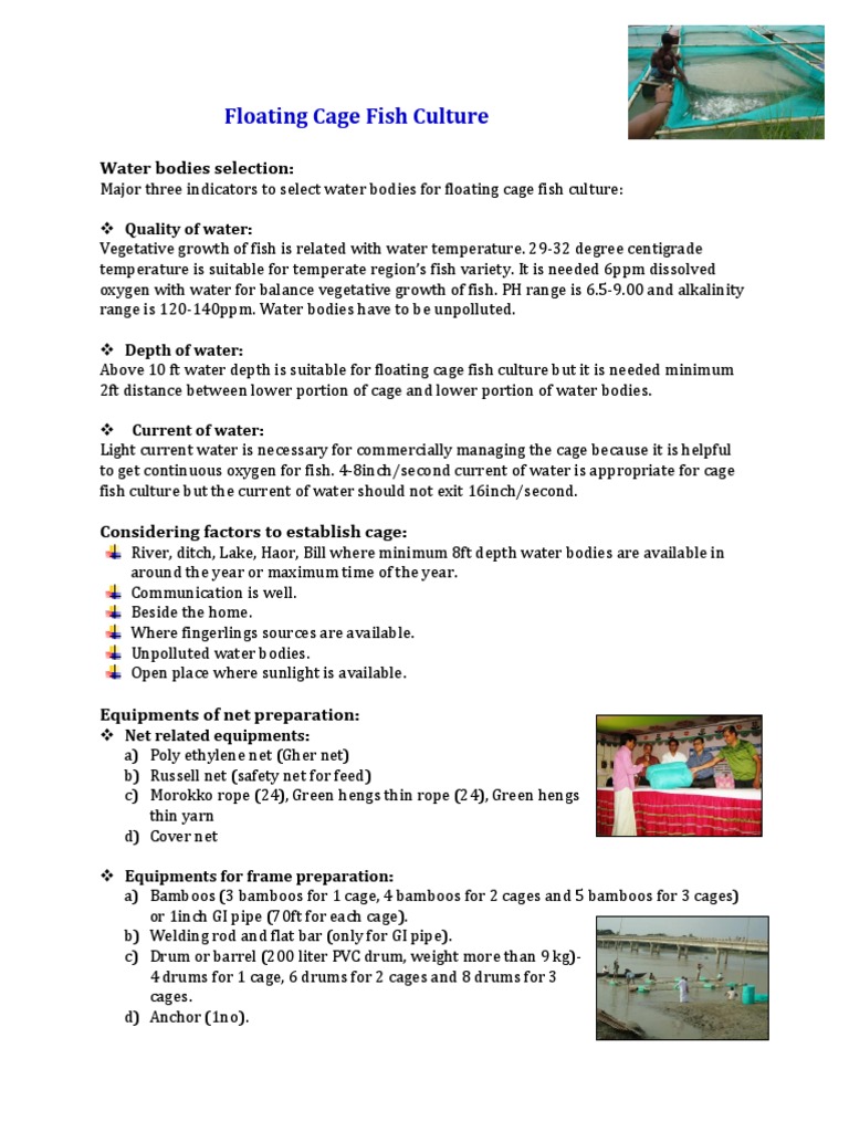Guidelines for Successful Floating Cage Fish Culture: Selecting ...