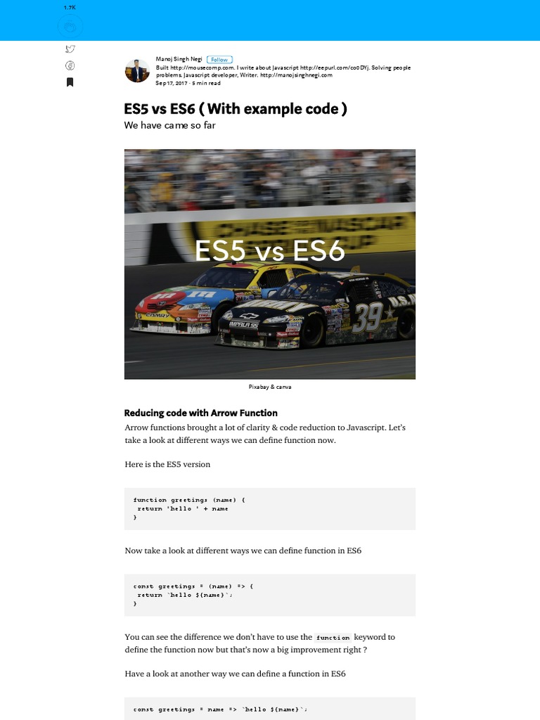 Es5 Vs Es6 (With Example Code) - Codeburst | PDF | Java Script | Callback (Computer Programming)