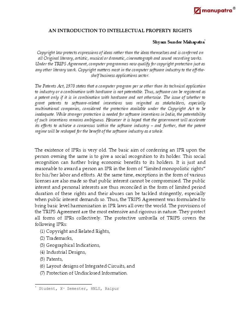 An Introduction To IPR | PDF | Copyright | Intellectual Property