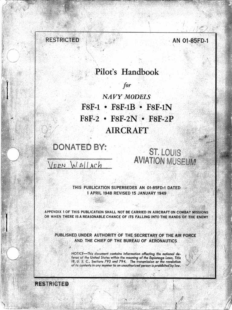Pilot's Handbook - Grumman F8F-1, F8F-2 Bearcat | PDF