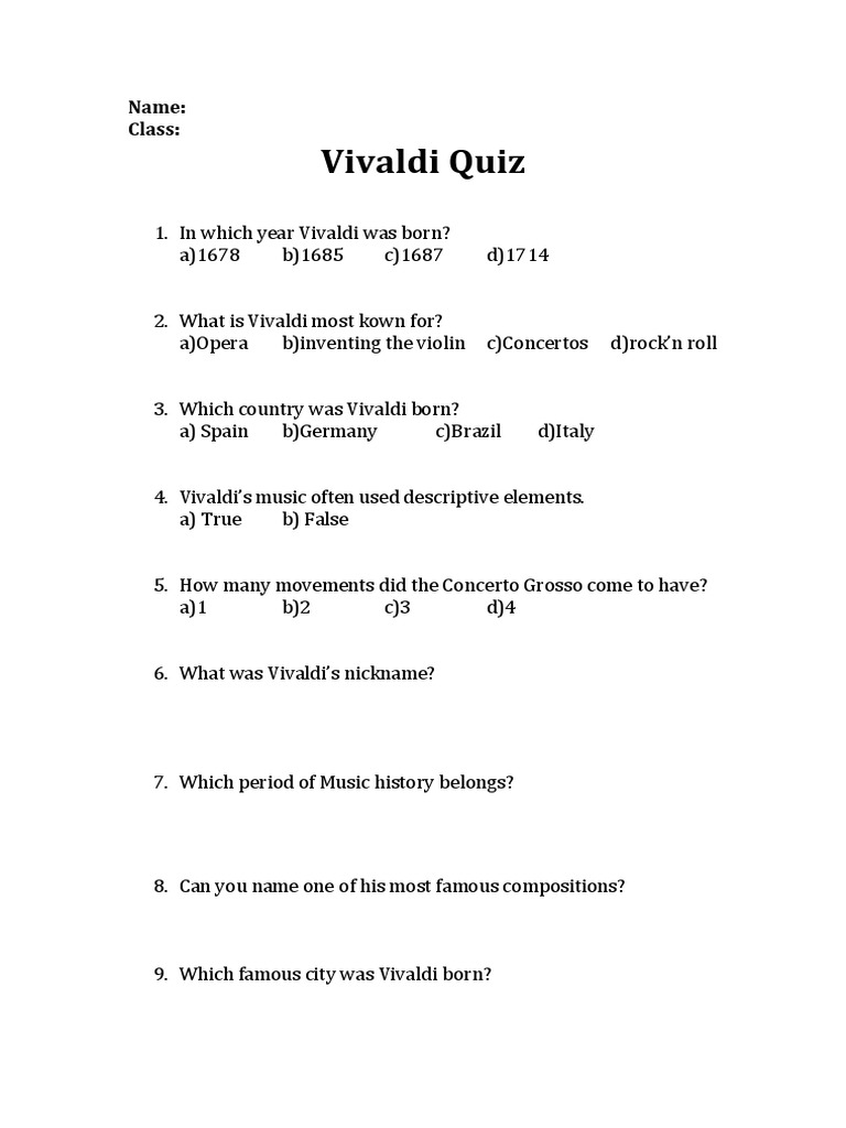 Vivaldi Quiz | PDF