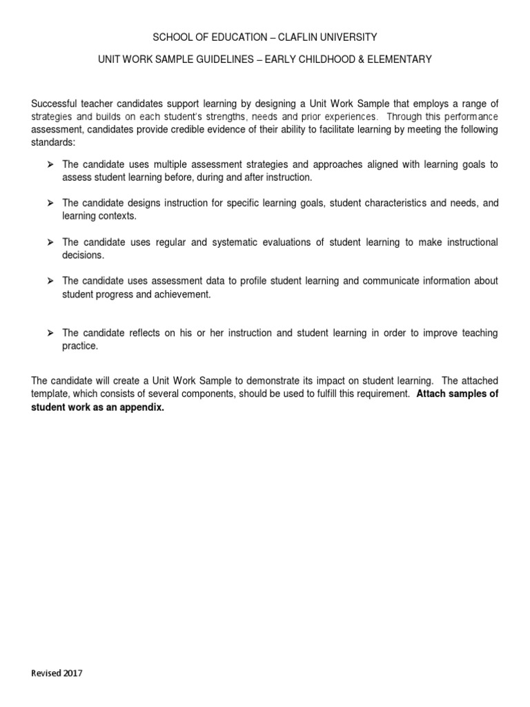 Unit Work Sample | PDF | Educational Assessment | Teachers