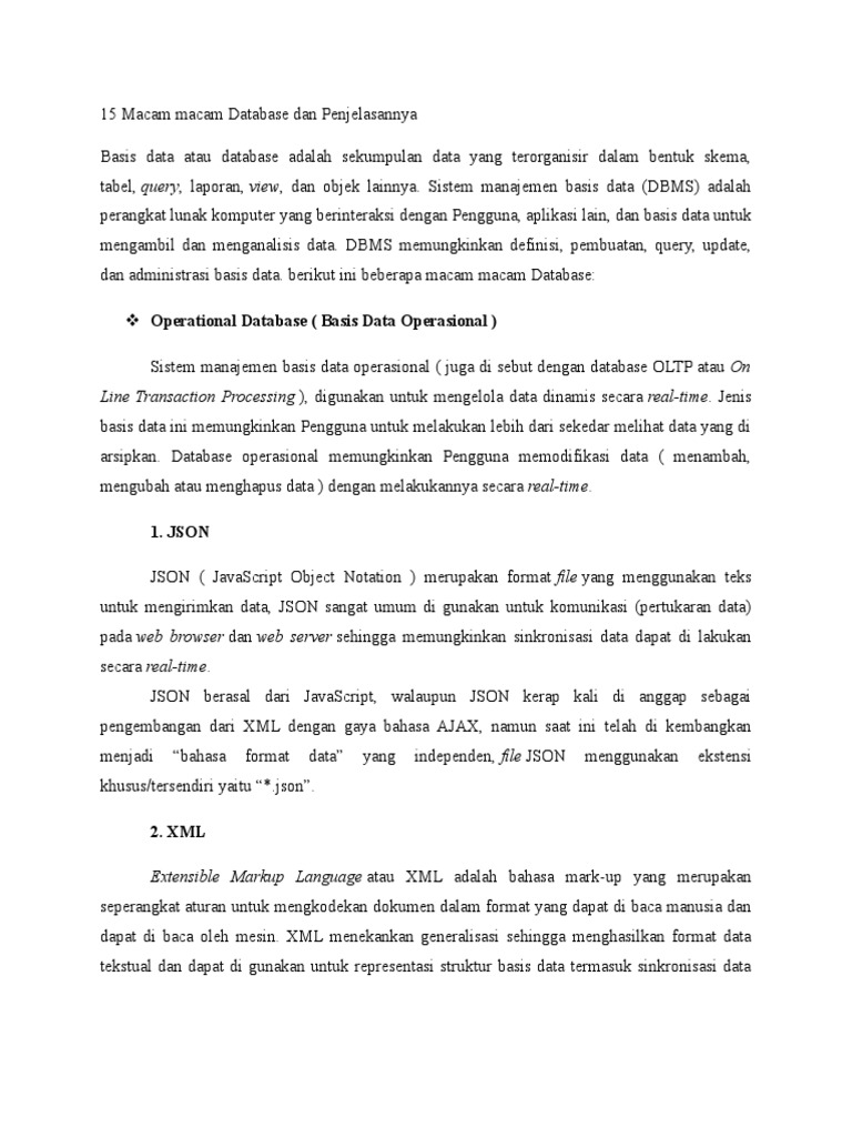 15 Macam Macam Database Dan Penjelasannya | PDF