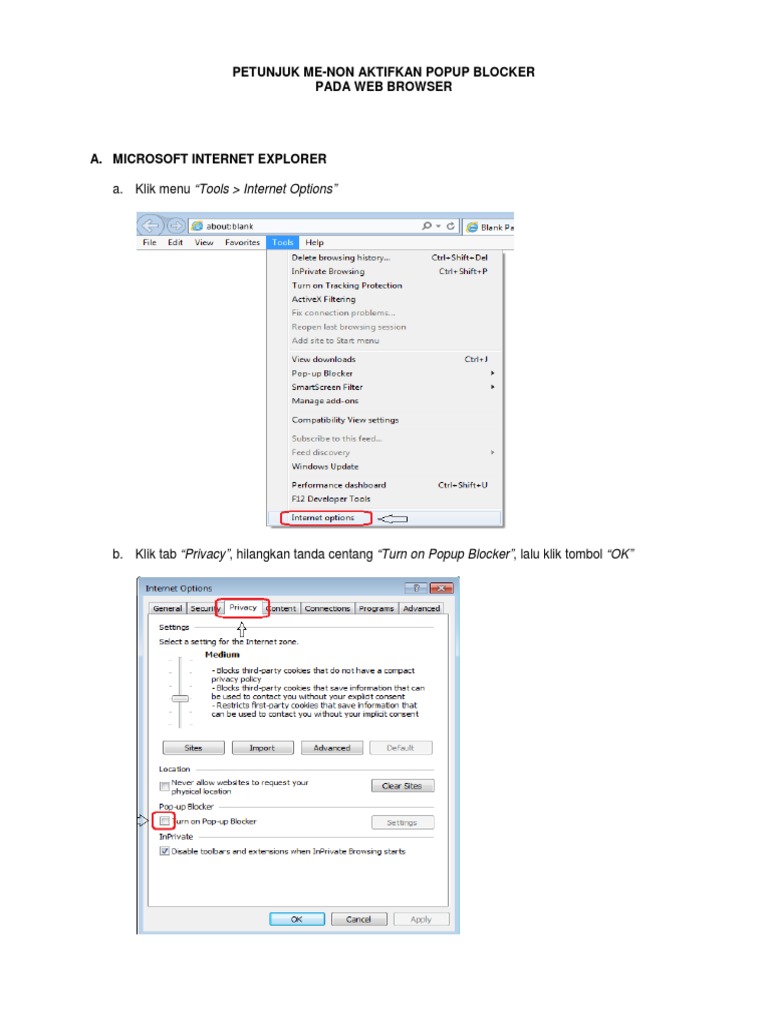 Petunjuk Popup Blocker | PDF