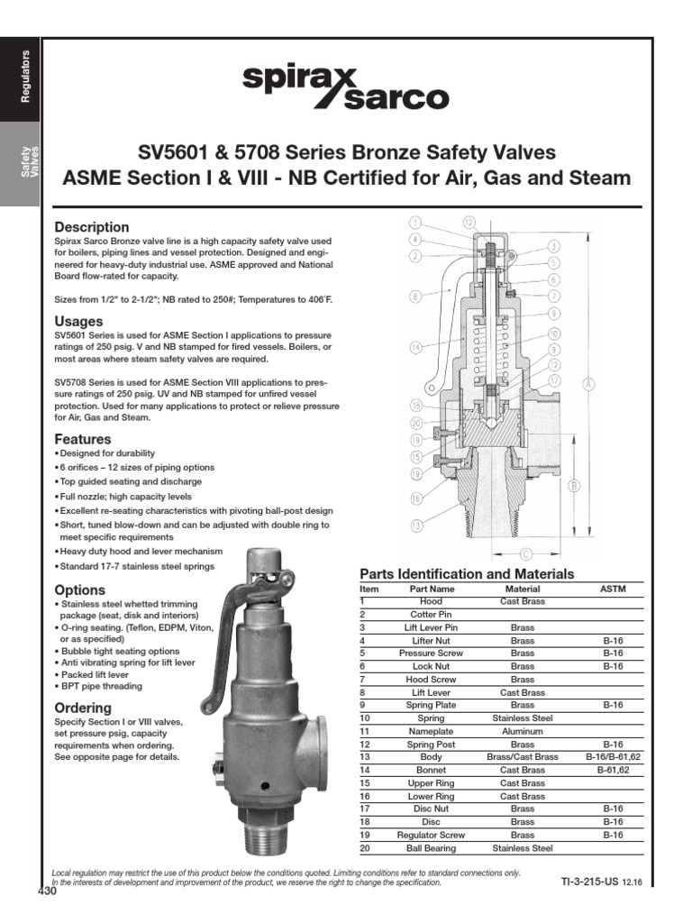 Bronze Safety Relief Valves-Models SV5601 SV5708-Technical Information ...