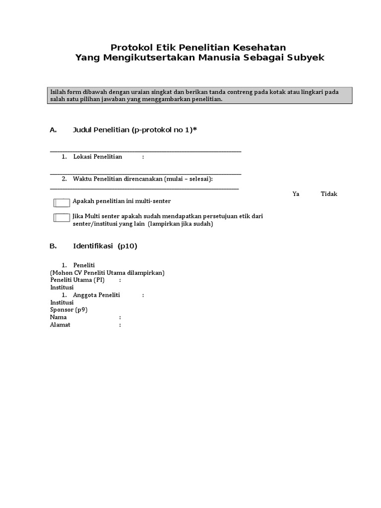 Contoh Form Isian Protocol EC Manusia | PDF
