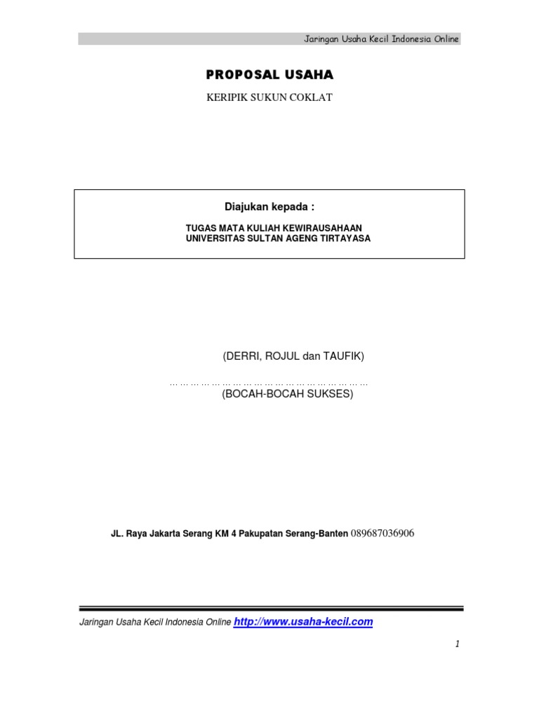 Kerangka Penyusunan Proposal Usaha | PDF