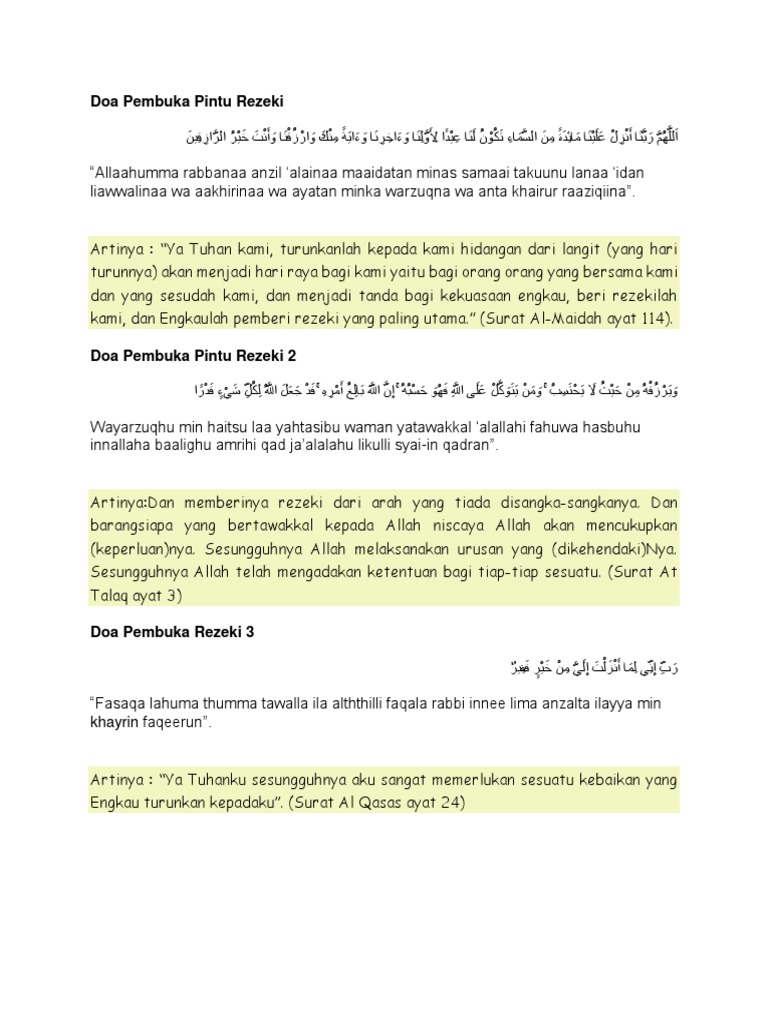 Doa Pembuka Pintu Rezeki | PDF