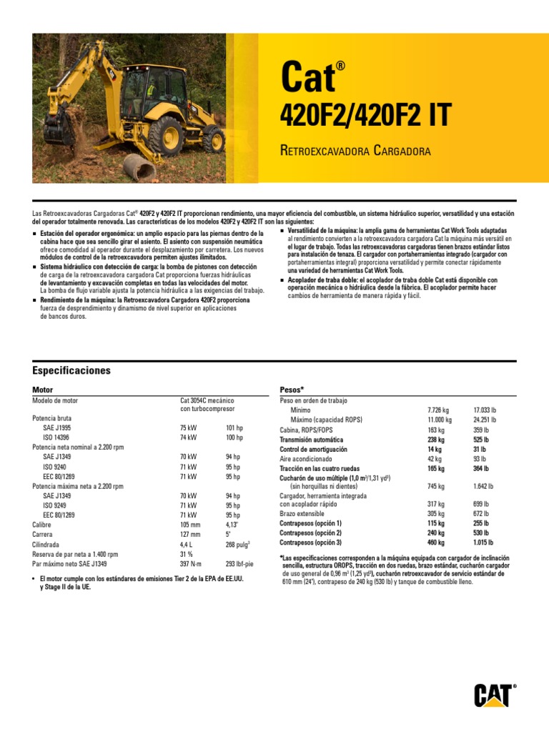 Retroexcavadora 420F2 Ficha Tecnica PDF | PDF | Eje | Herramientas