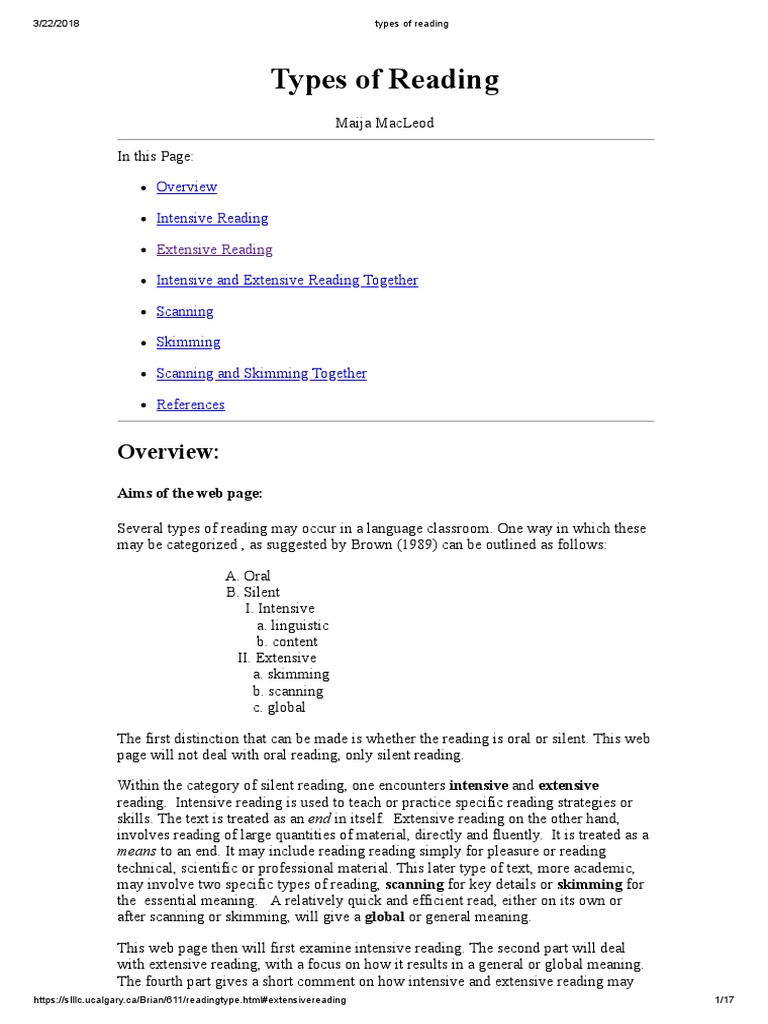 Types of Reading | PDF | Speed Reading | Reading (Process)