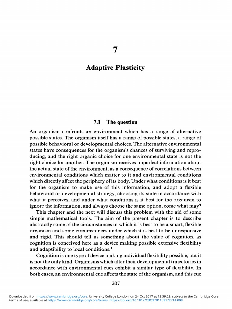 Adaptive Plasticity: 7.1 The Question | PDF | Bayesian Probability ...