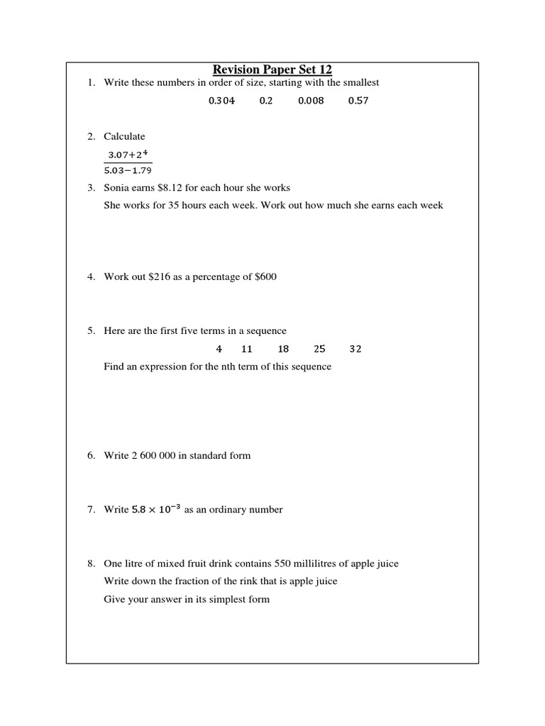 Revision Paper Set 12 | PDF