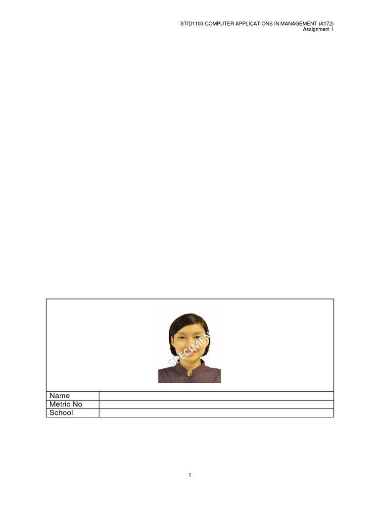 Name Metric No School: Stid1103 Computer Applications in Management (A172) Assignment 1 | PDF ...