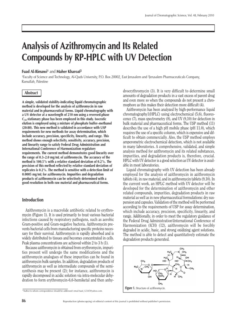 Analysis of Azithromycin by RP-HPLC | PDF | High Performance Liquid ...