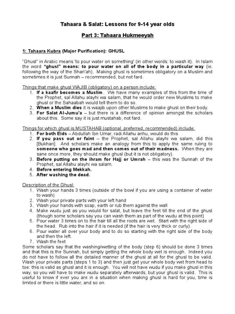 Tahaara & Salat: Lessons For 9-14 Year Olds Part 3: Tahaara Hukmeeyah ...