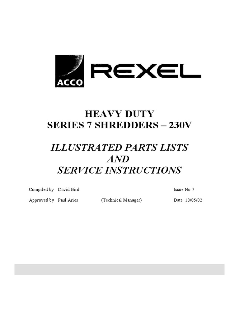 Service and Parts Manual Rexel Shredder 1350 3250 Heavy Duty PDF | PDF ...