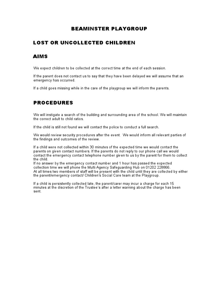 Beaminster Playgroup Child Collection Policy | PDF