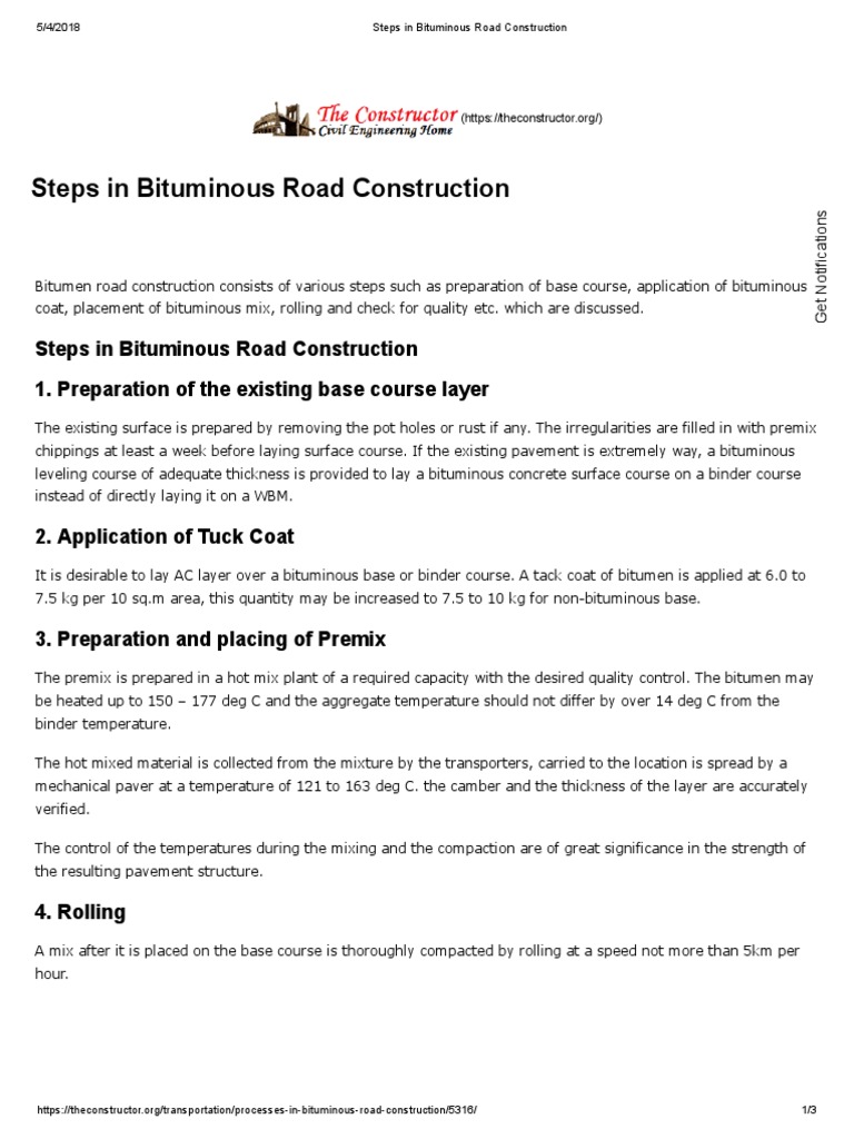 Steps in Bituminous Road Construction | PDF | Asphalt | Road