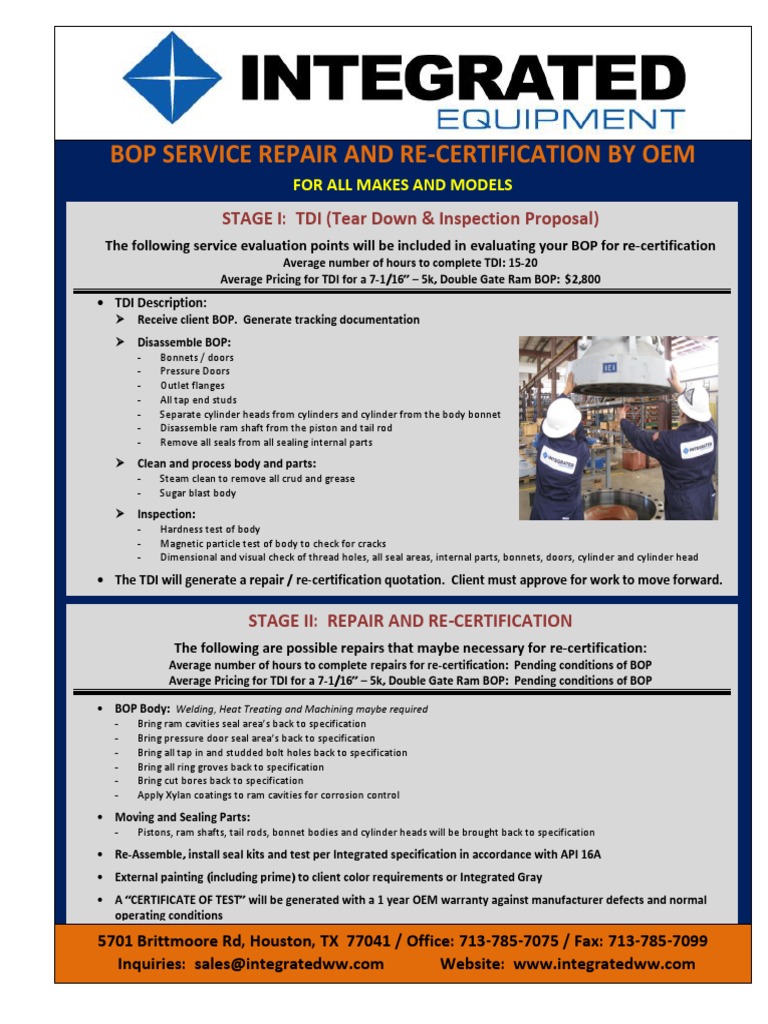 Bop Service Repair and Re-Certification by Oem: STAGE I: TDI (Tear Down ...