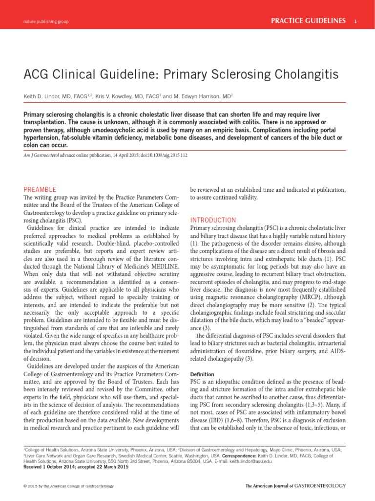 ACG Clinical Guideline: Primary Sclerosing Cholangitis | PDF ...