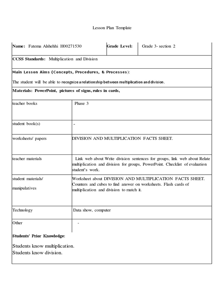 Lesson Plan Template Division | PDF | Lesson Plan | Pedagogy