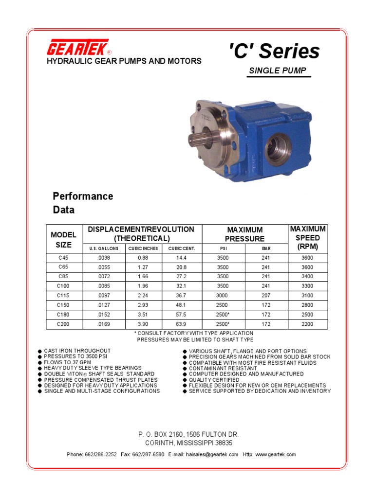 Geartek Hydraulic Pump Specifications | PDF | Pump | Gear