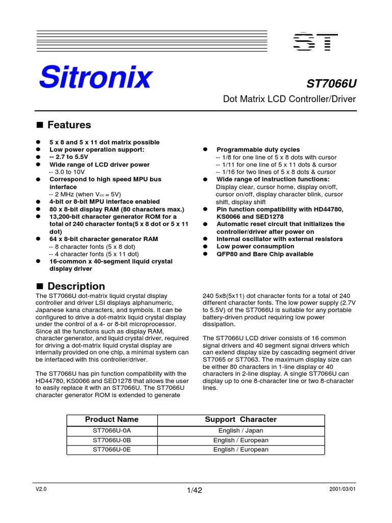 ST7066U LCD Controller/Driver Guide | PDF | Random Access Memory | Read ...