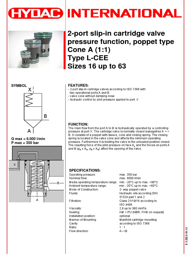2-Port Slip-In Cartridge Valve Pressure Function Poppet Type Cone A (1: ...