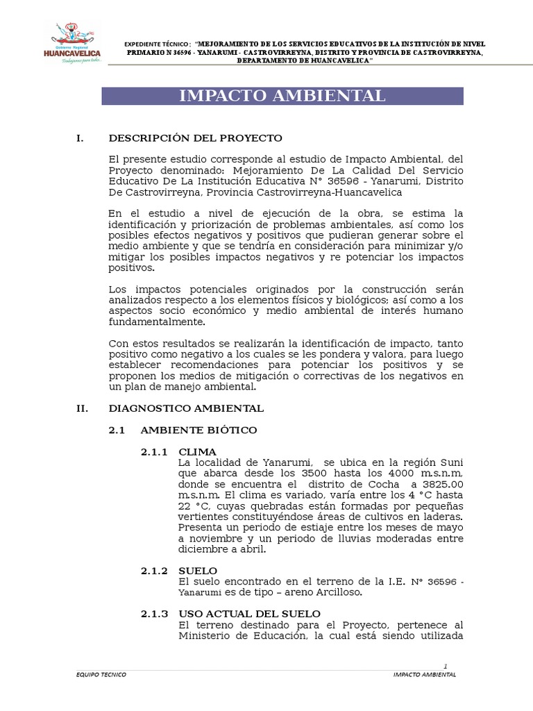 INFORME DE IMPACTO AMBIENTAL | Contaminación | Agua