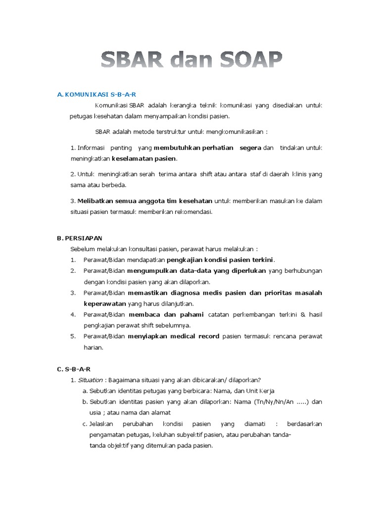 Contoh Sbar Perawat - Guru Calistung