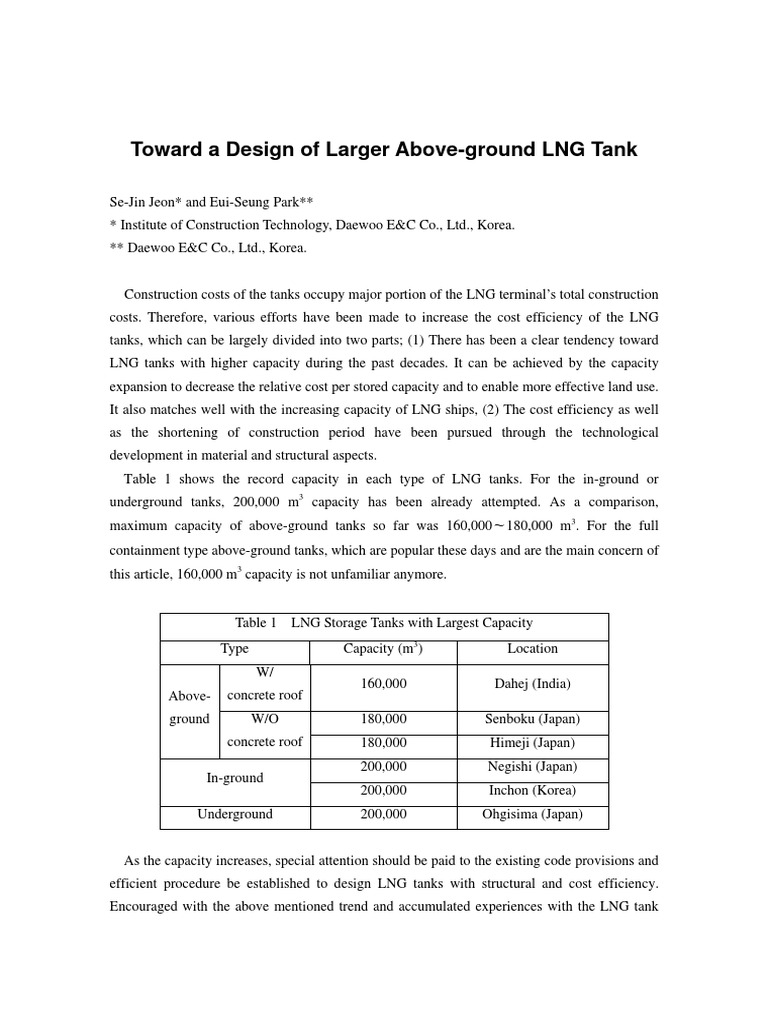 Design of Large Above-Ground LNG Tanks | PDF | Beam (Structure ...