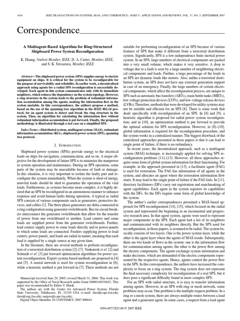 Multiagent Based Algorithm Pdf Electric Power System Computer Network 4411