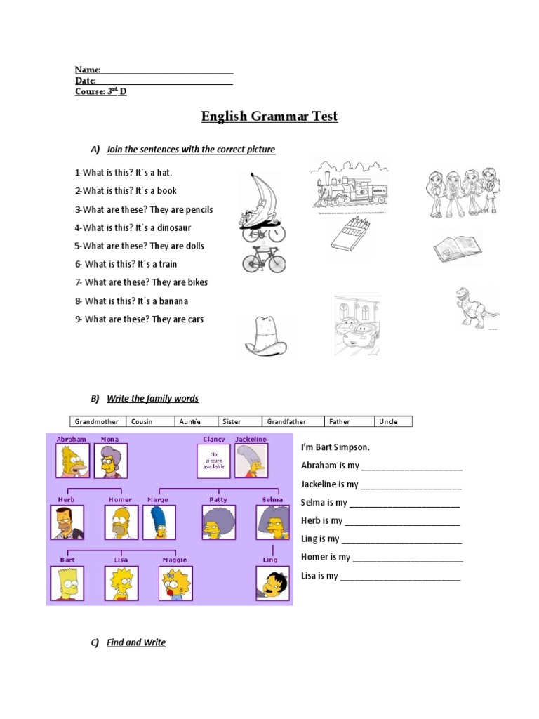 3rd Grade English Test | PDF